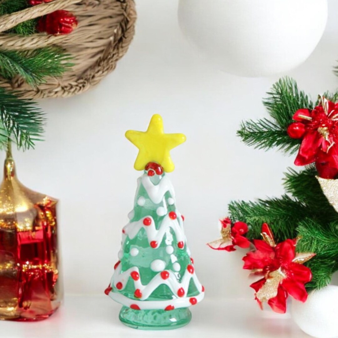 Glass Christmas Trees Handmade Stained Glass Figurines Illuminated ...