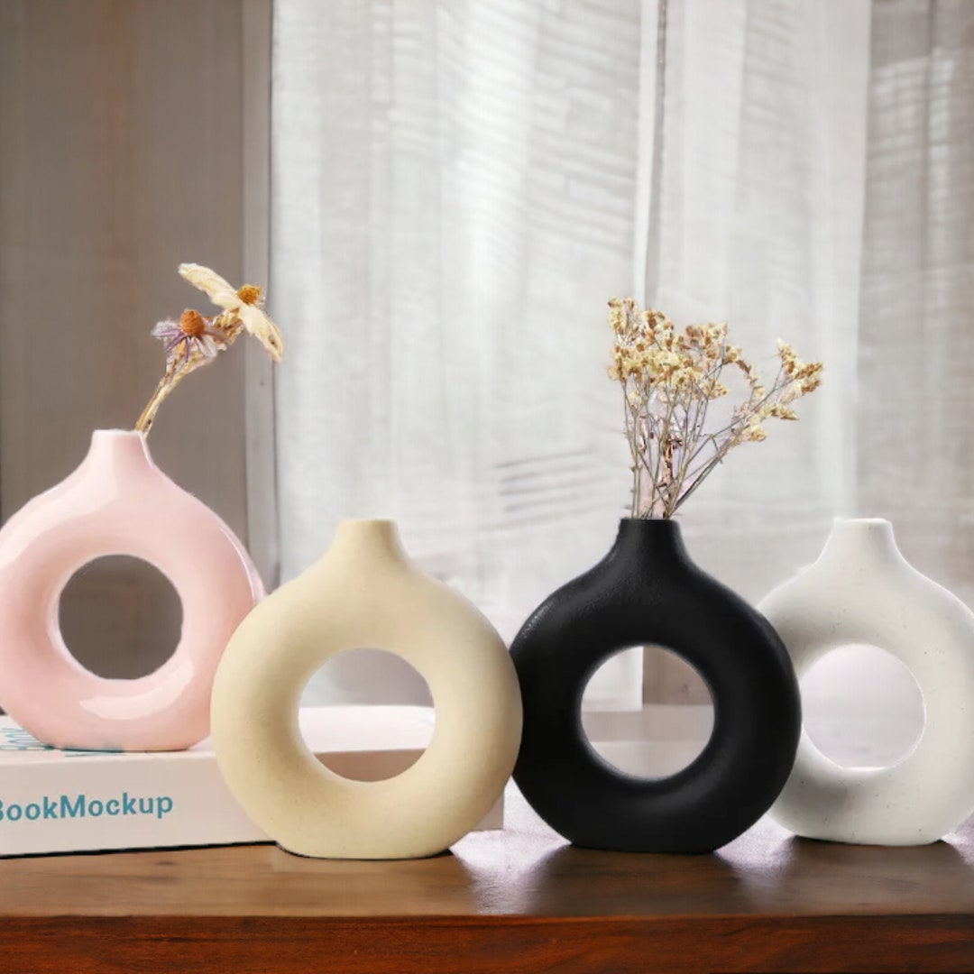Circular Hollow Doughnut Shaped Vase Stylish Boho Home Decor Minimalist ...