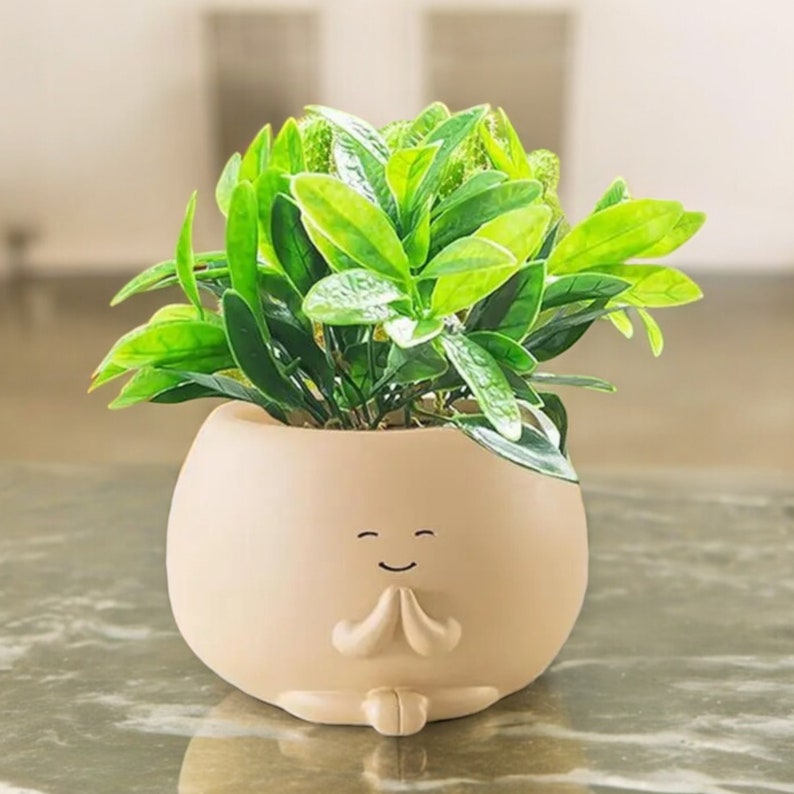 Happy Face Planter Smiling Yoga Plant Pot Cute Desk Planter for Office ...