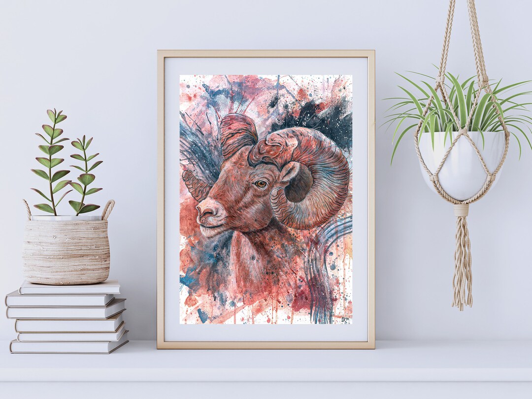 Ram Wall Art Mountain Decor Bighorn Sheep Art Print Abstract Animal ...