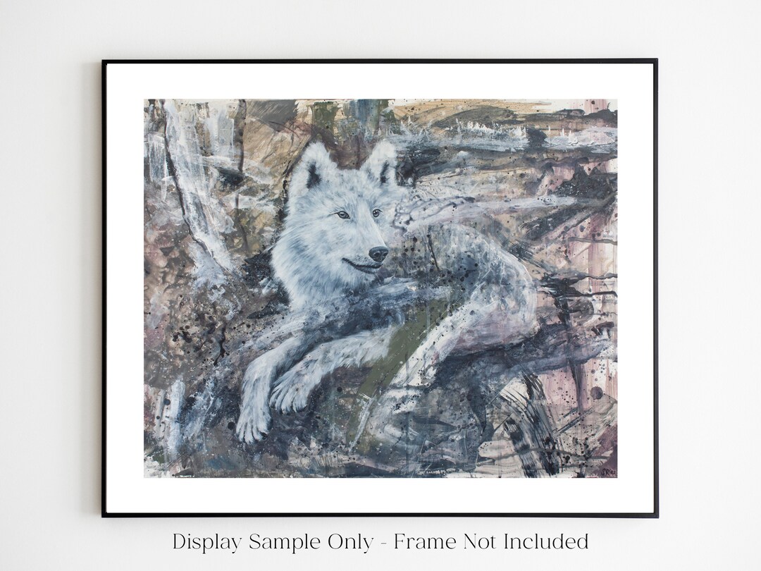 White Wolf Wall Art Abstract Animal Painting Woodland Decor Forest ...