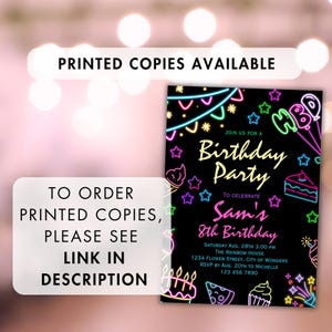 Neon Lights Birthday Invite Lets Party Invitation Glow Party Neon ...