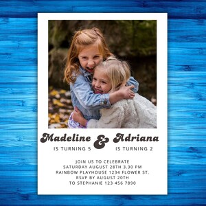 2 Person Birthday Editable Twin Invitation Combined Birthday Dual ...