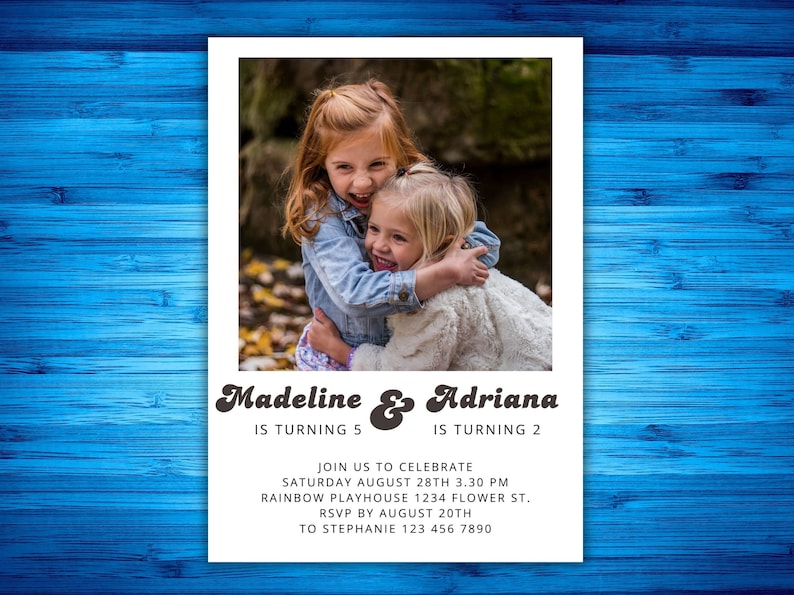 2 Person Birthday Editable Twin Invitation Combined Birthday Dual ...