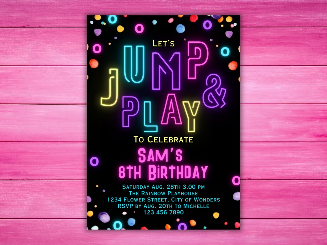 Glow Jump Party Jump Invite Girls Indoor Playhouse Trampoline Park ...