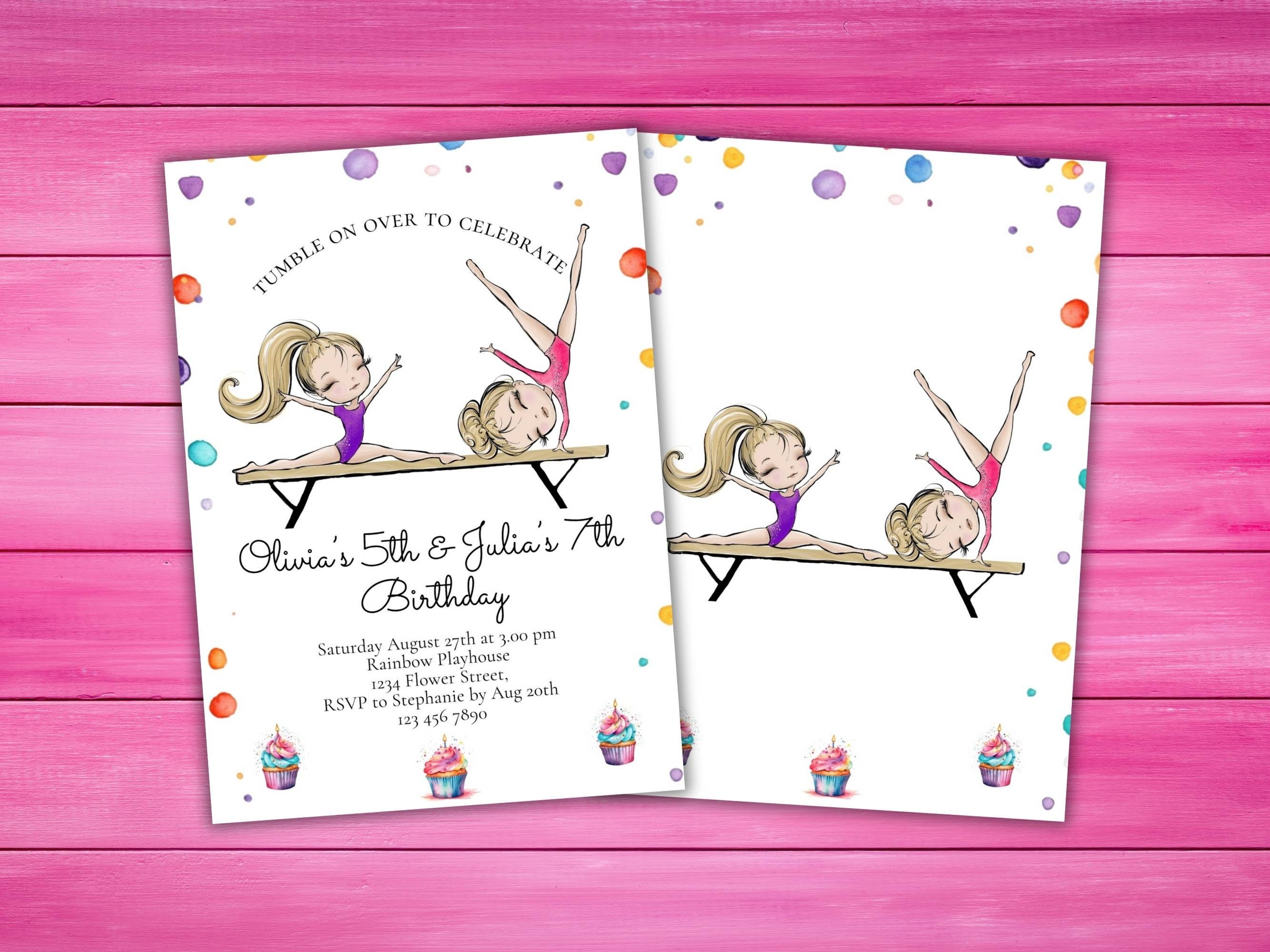Dual Birthday Invite Gymnast Party Invite Balance Beam Gymnastic Invite ...