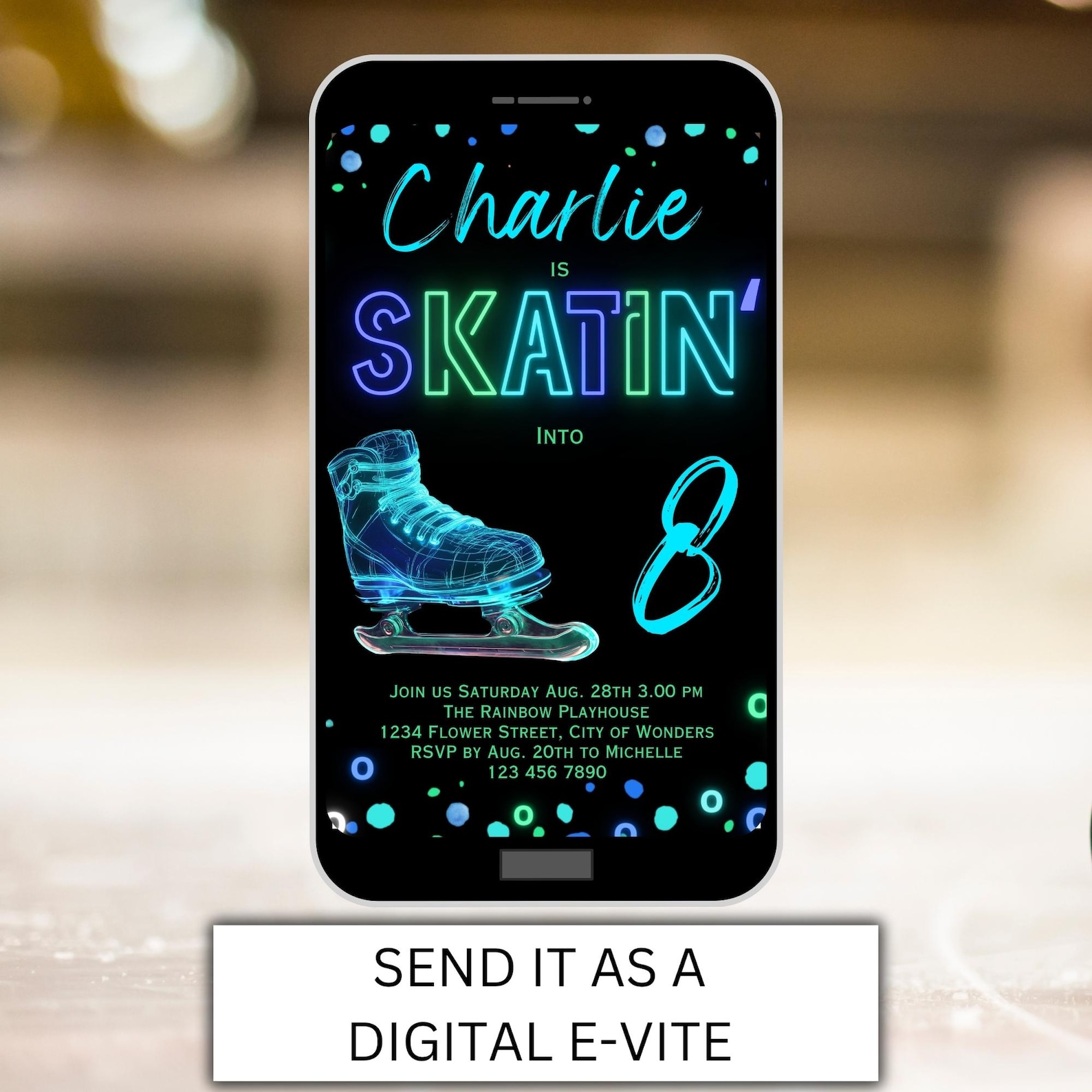 Editable Iceskating Invite Boys Skating Birthday Invitation Neon Ice ...