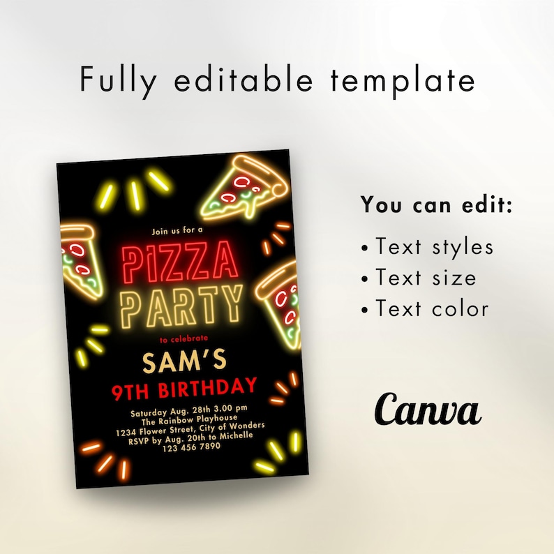 Pizza Party Birthday Invitation Template Digital Editable Pizza Party ...