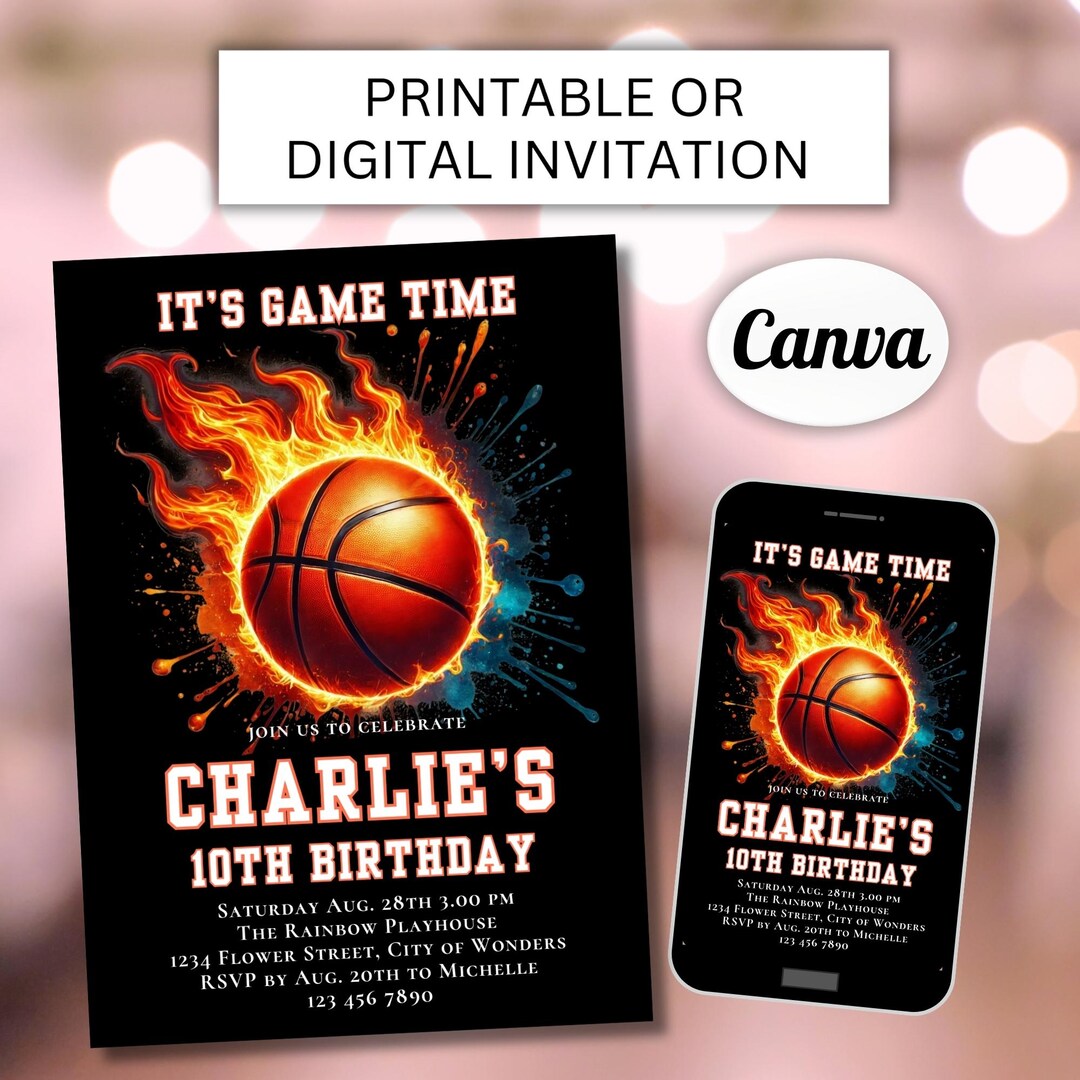 Editable Basketball Invitation Template Boys Basketball Birthday Invite ...