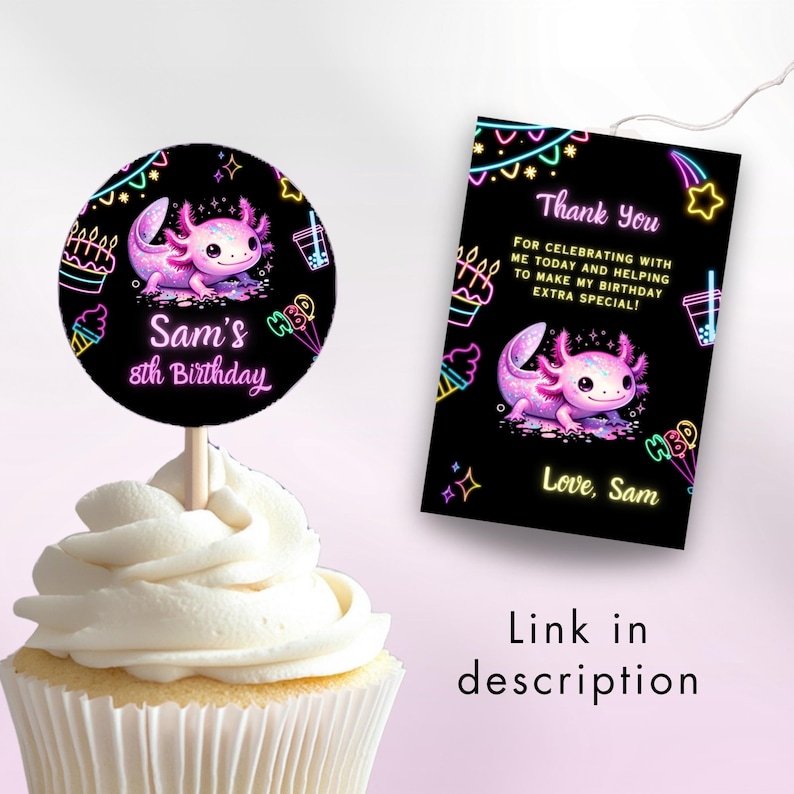 Cute Axolotl Birthday Invitation Template Neon Glow Axolotl Digital ...