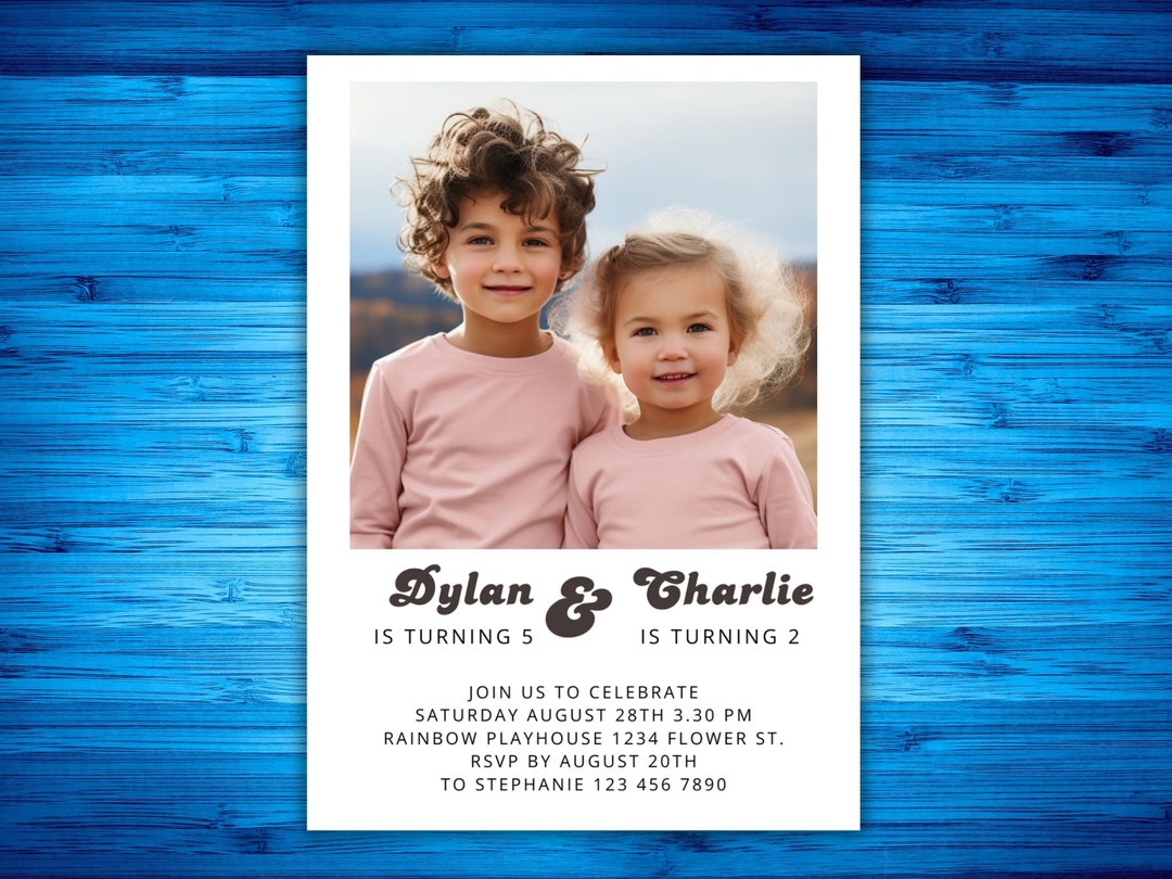 2 Person Birthday Editable Twin Invitation Combined Birthday Dual ...