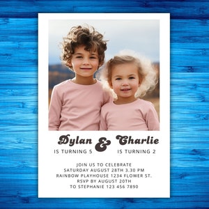 2 Person Birthday Editable Twin Invitation Combined Birthday Dual ...