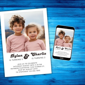 2 Person Birthday Editable Twin Invitation Combined Birthday Dual ...