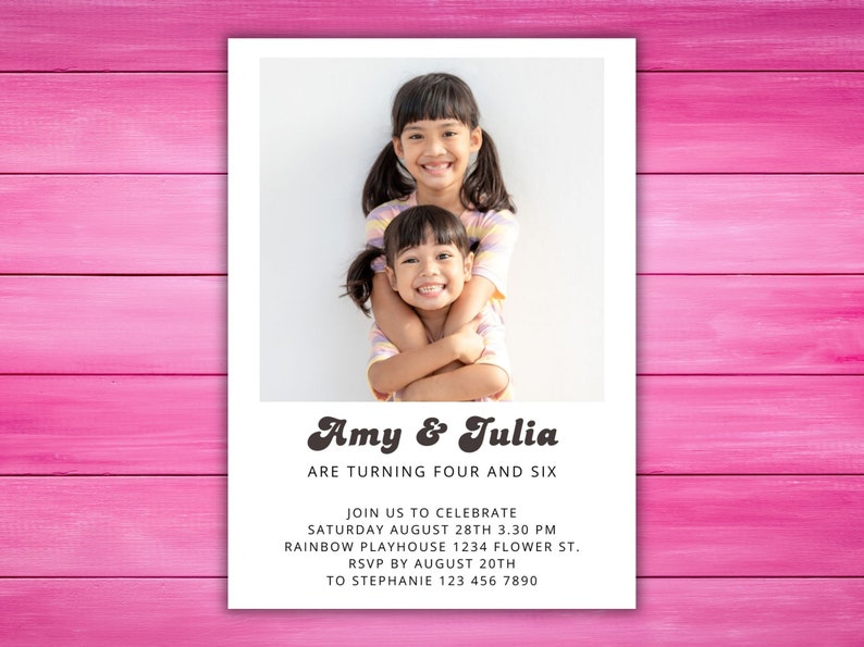 Editable Twin Invitation 2 Person Birthday Combined Birthday Dual ...