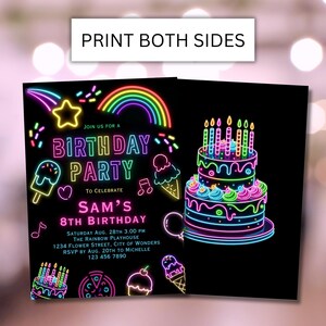 Neon Lights Birthday Invite Lets Party Invitation Glow Party Neon ...