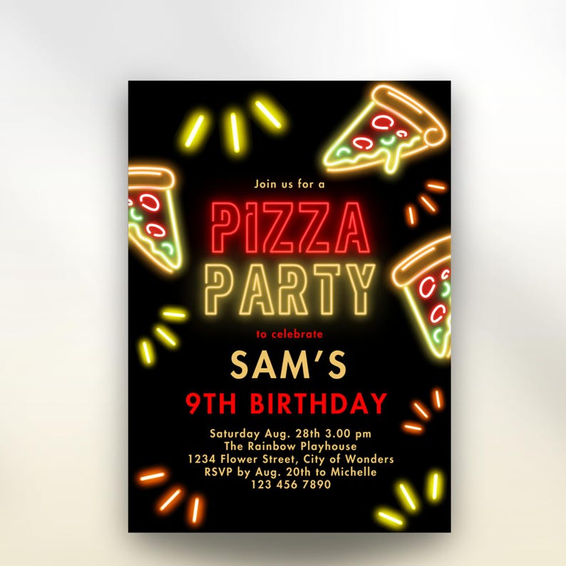Pizza Party Birthday Invitation Template Digital Editable Pizza Party ...