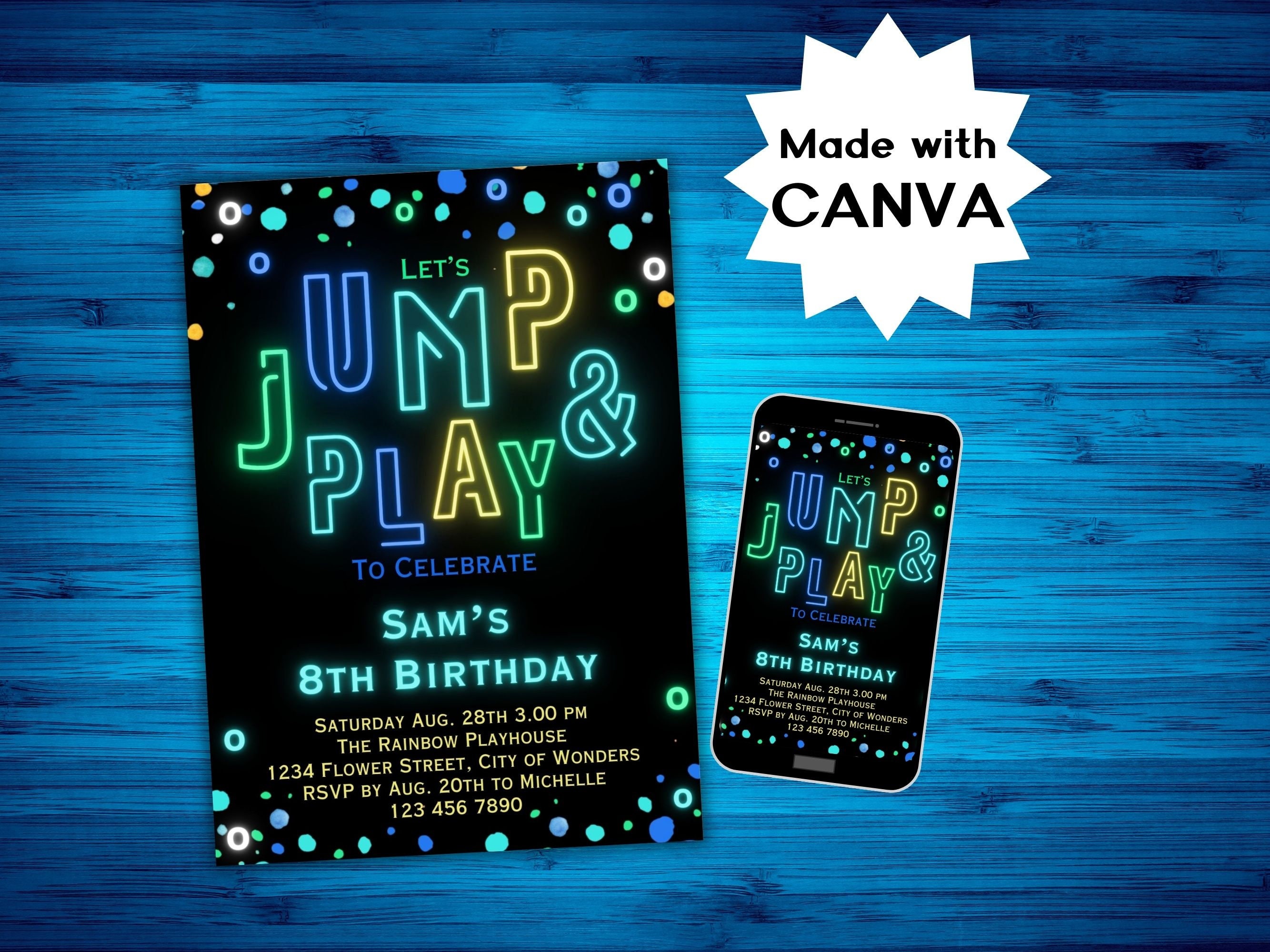 Glow Jump Party Jump Invite Boy Indoor Playhouse Boys Trampoline Park ...