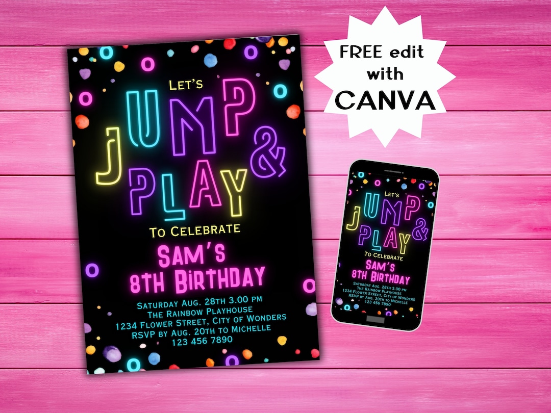 Glow Jump Party Jump Invite Girls Indoor Playhouse Trampoline Park ...