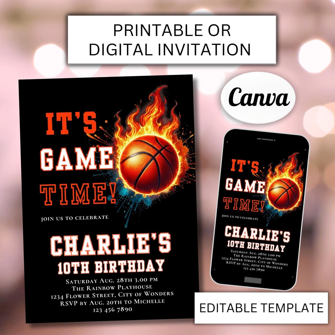 Editable Basketball Invite Template Boys Birthday Invitation Teenage ...