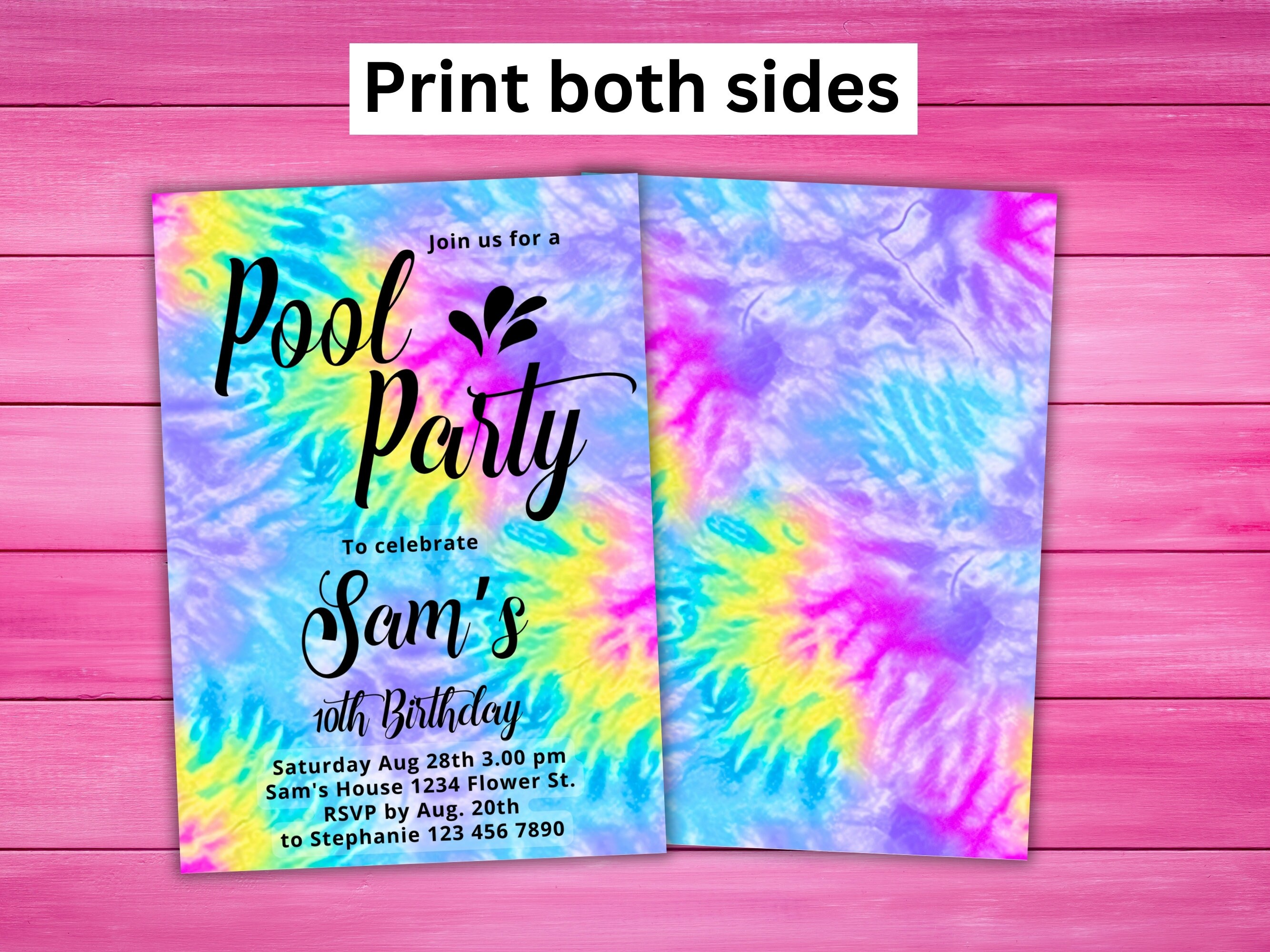 Tie Dye Pool Party Birthday Invitation Girls Tiedye Invitation Summer ...