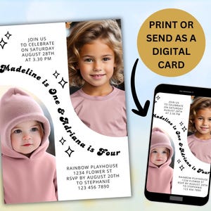 2 Person Birthday Editable Twin Invitation Combined Birthday Dual ...