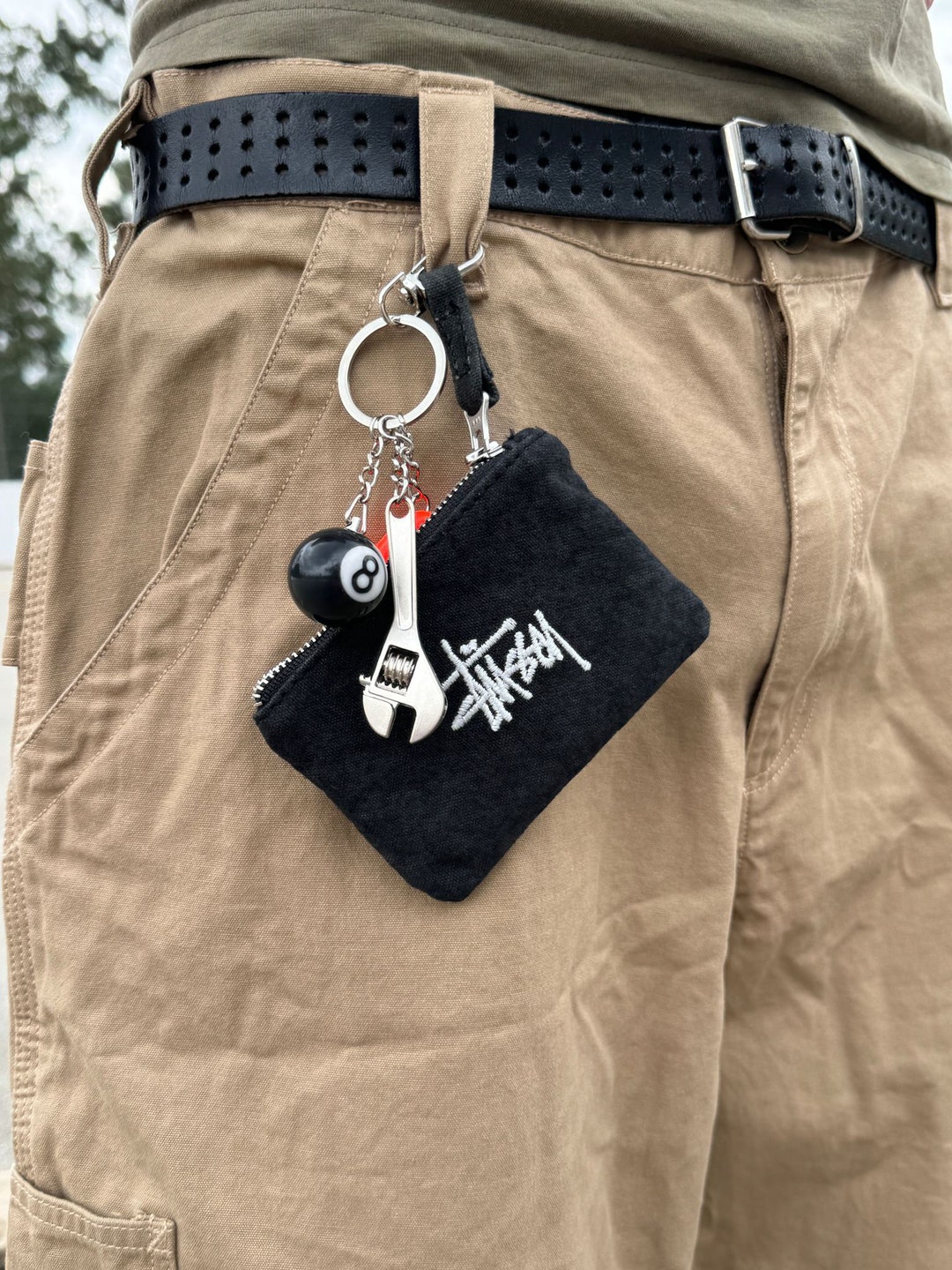 Stussy Mini Pouch Keychain With Wrench and 8-ball Charms, CANVAS COIN ...