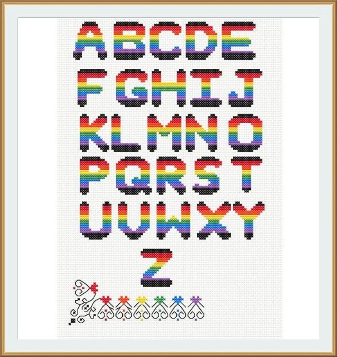 Round Rainbow Cross Stitch Alphabet Letters Monogram Pattern Gay ...