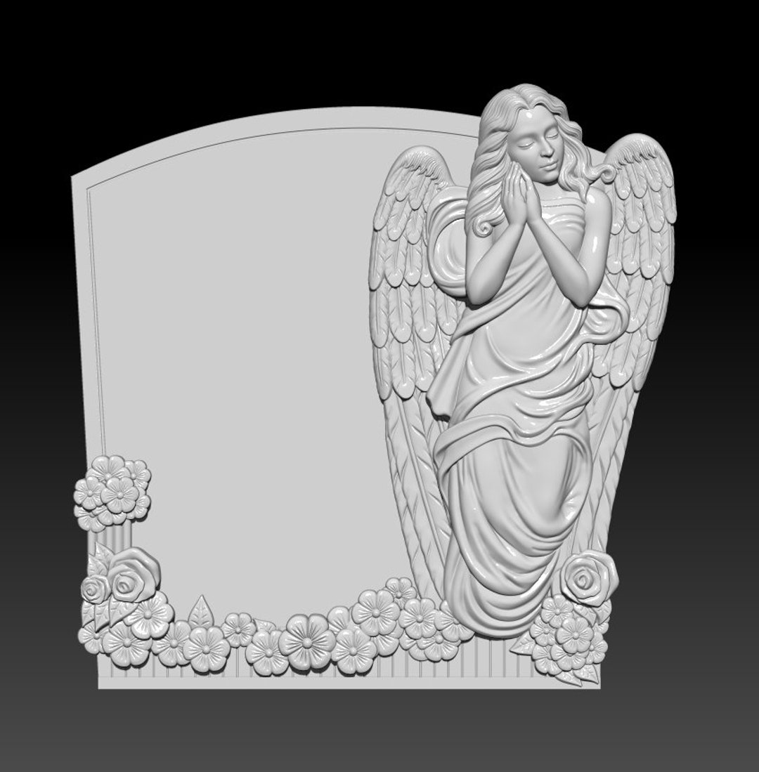 Tombstone Angel Sleeping in Flowers 3D STL Model for CNC Router Aspire ...