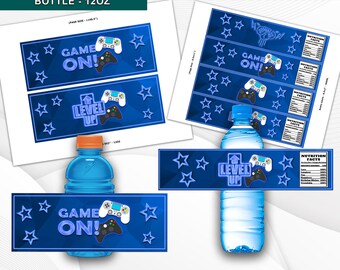 Gamer Party Drink Water Bottle Wrapper Labels Video Game Party Gaming ...