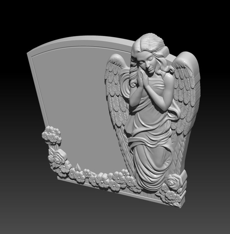 Tombstone Angel Sleeping in Flowers 3D STL Model for CNC Router Aspire ...