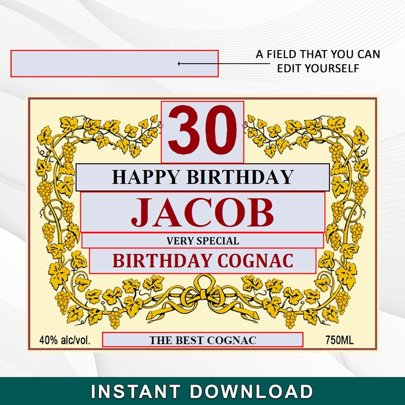 Instant Download Cognac Label, Editable PDF File Cognac Labels, Vintage ...