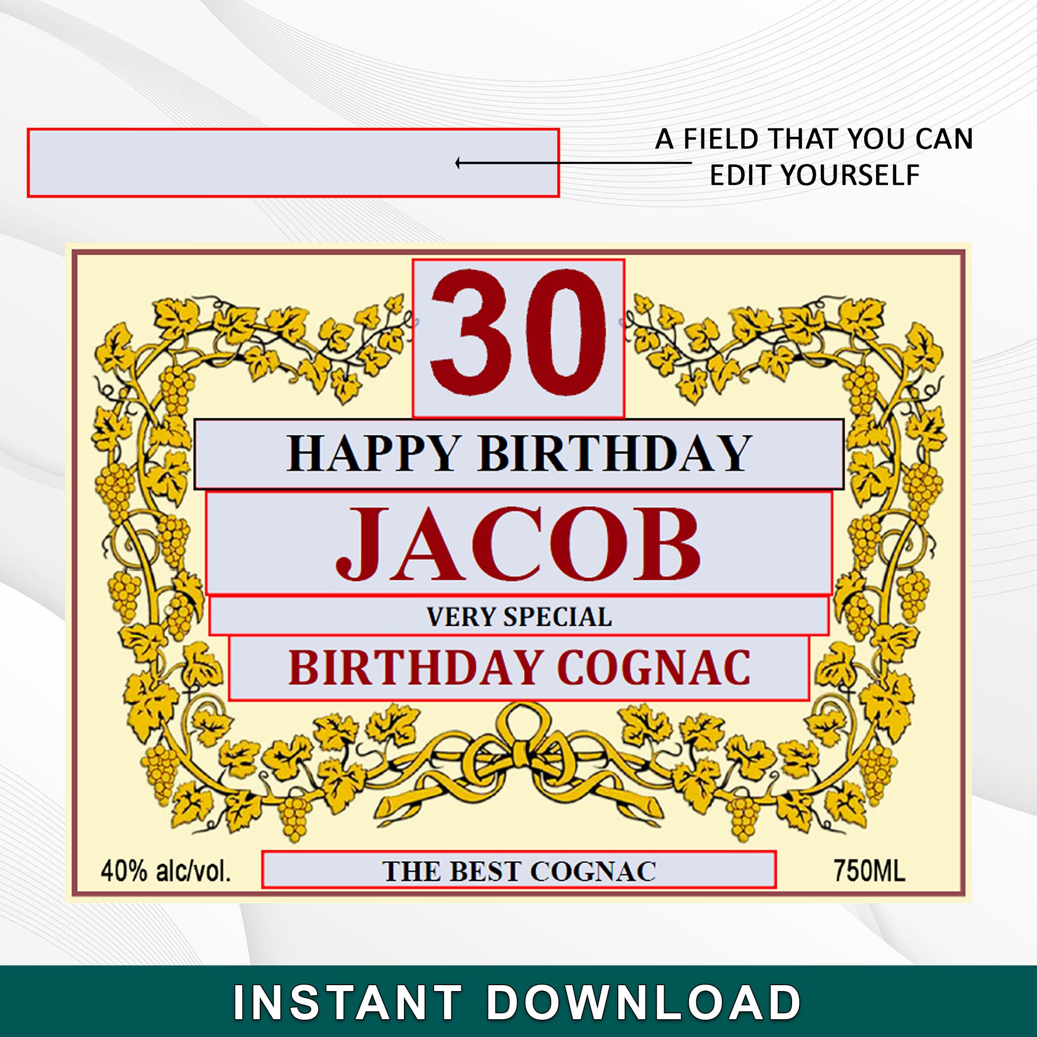 Instant Download Cognac Label, Editable PDF File Cognac Labels, Vintage ...
