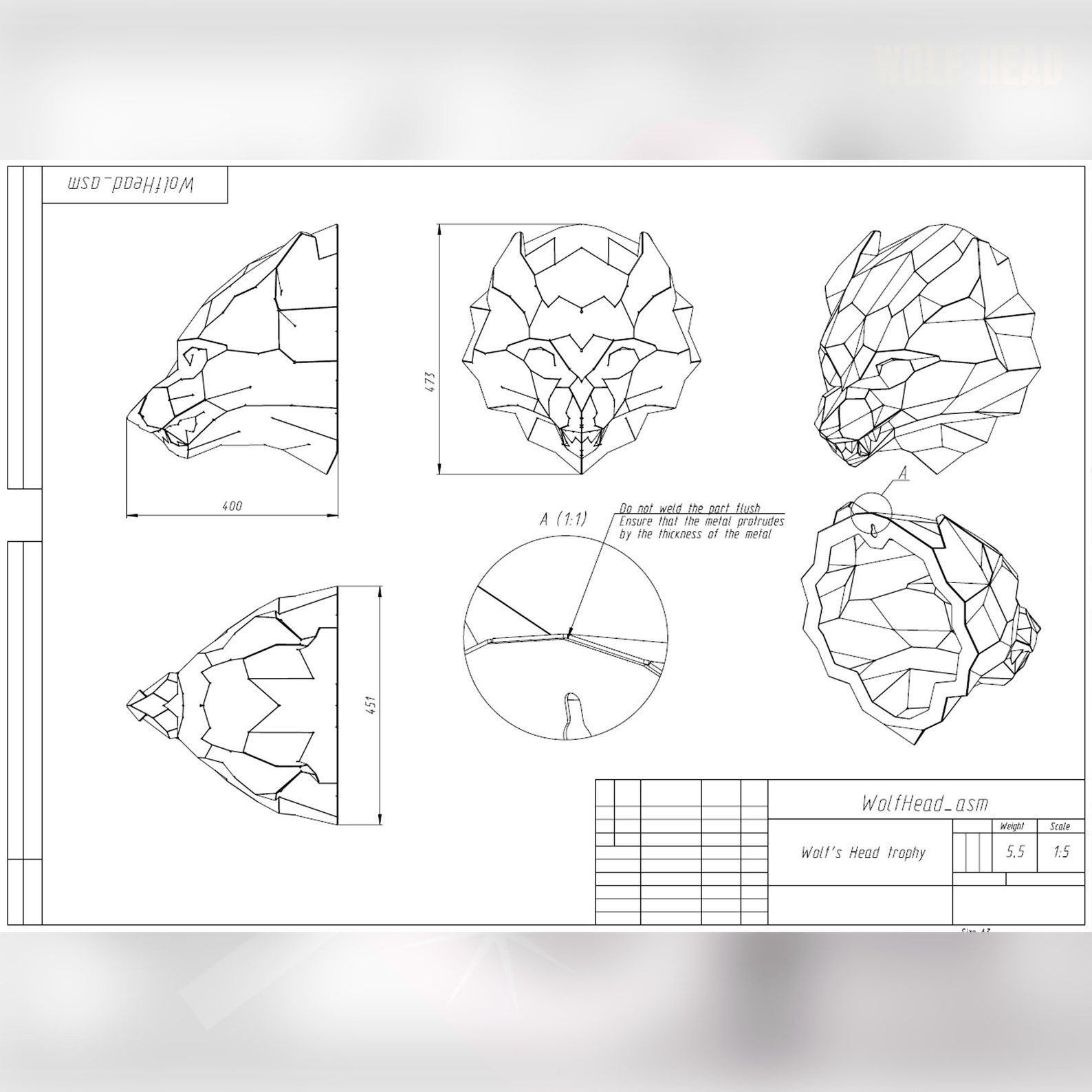 Welding Project Plans Templates Drawings Metal Wolf Head DXF PDF - Etsy