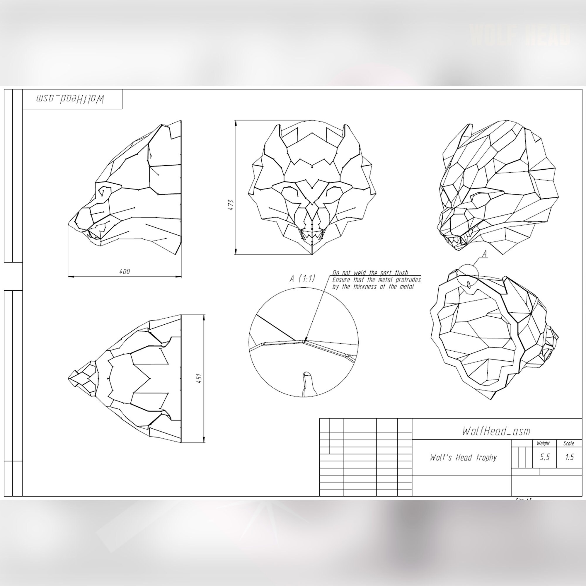 Welding Project Plans Templates Drawings Metal Wolf Head DXF PDF - Etsy