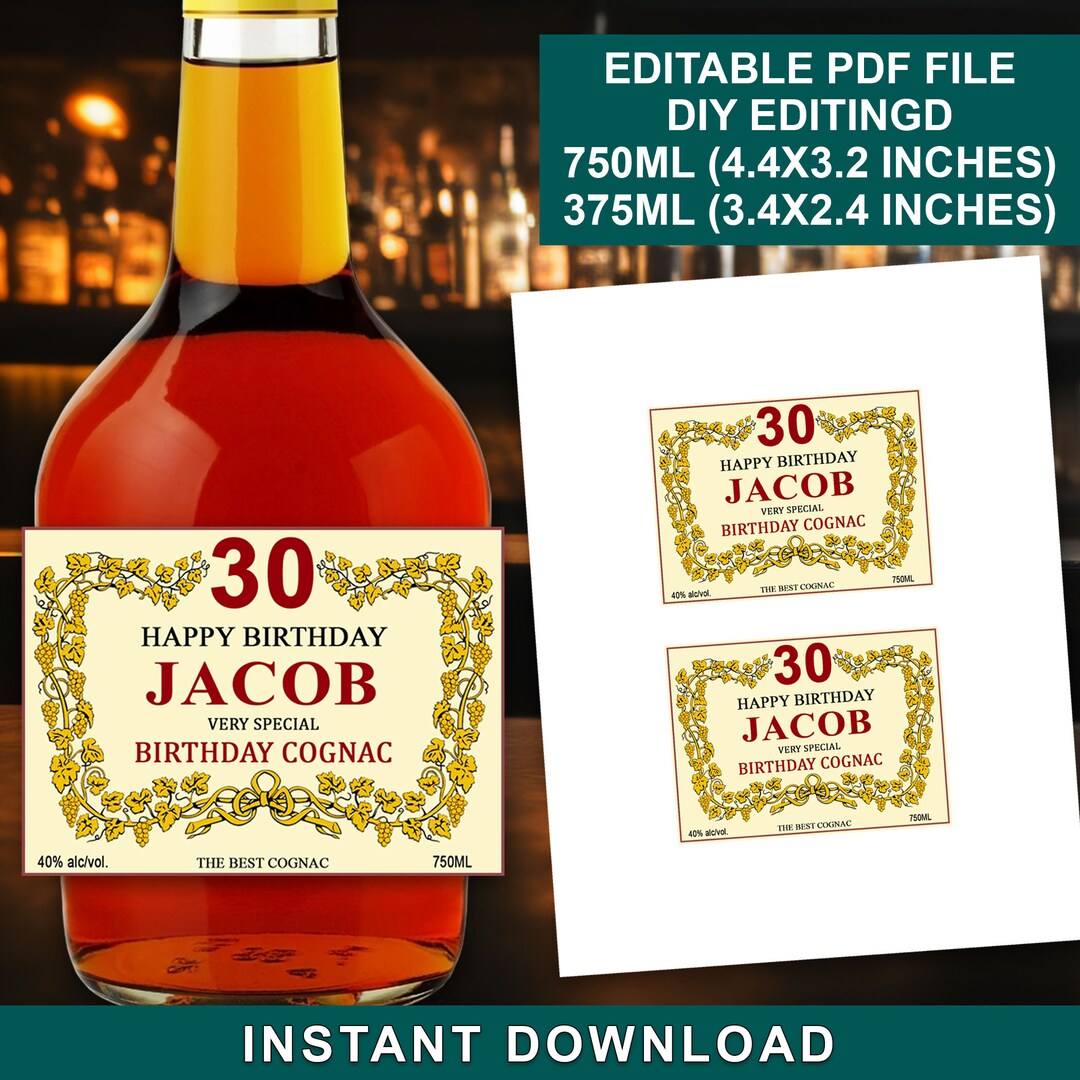 INSTANT DOWNLOAD Cognac Liquor Label for Bottles, Cognac Labels ...