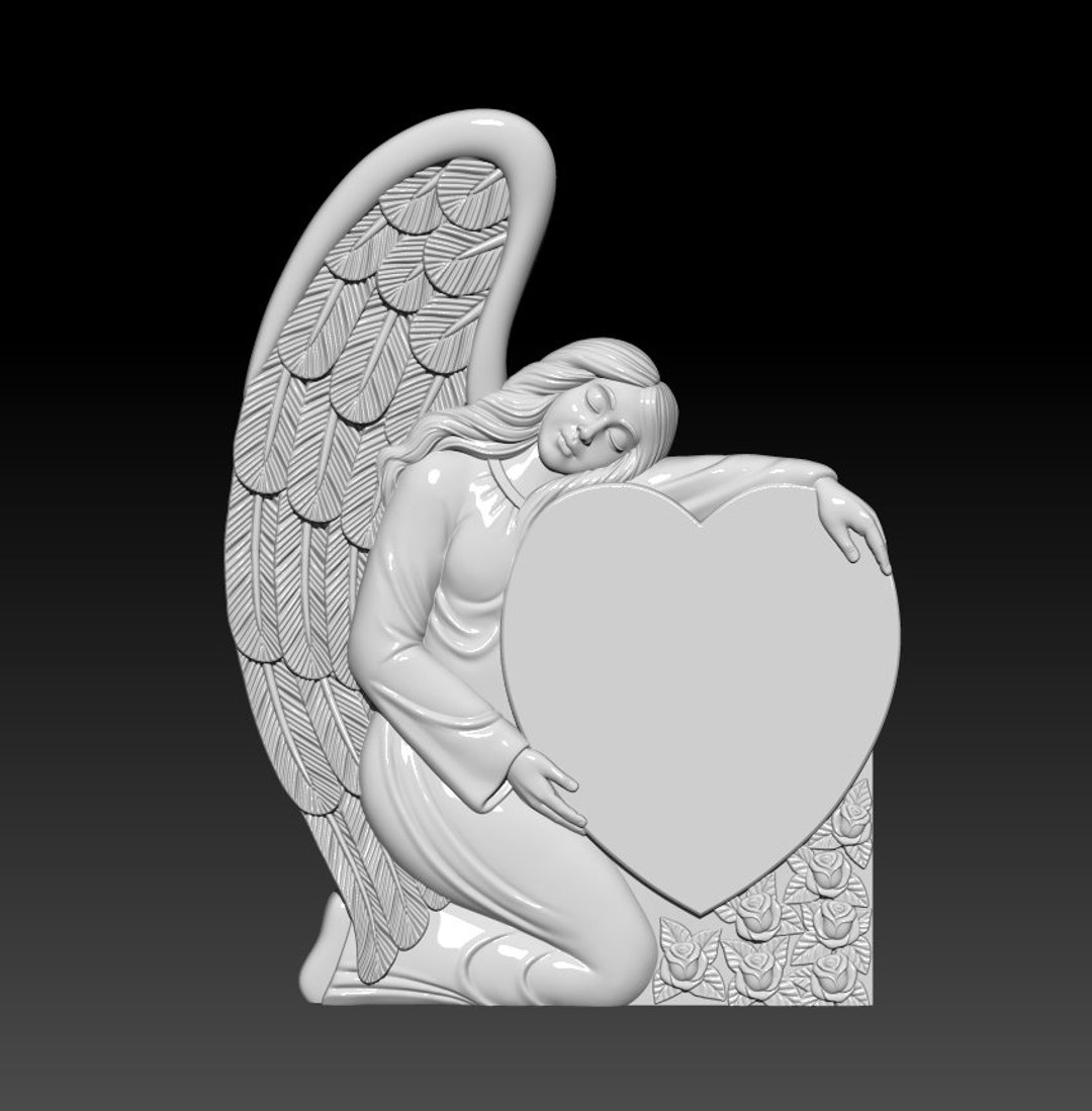 Tombstone Angel With Heart and Roses 3D STL Model for CNC Router Aspire ...