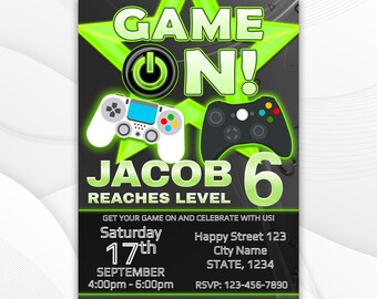 Gamer Party Invitation, Video Personalized Game Party Gaming Birthday ...