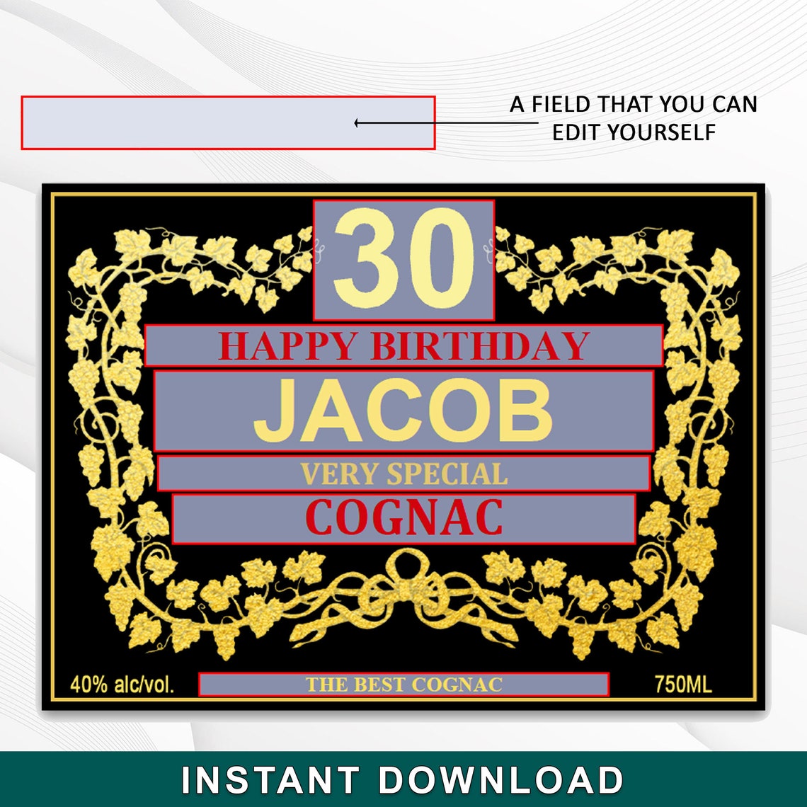 Instant Download Cognac Label, Editable PDF File Cognac Labels, Vintage ...