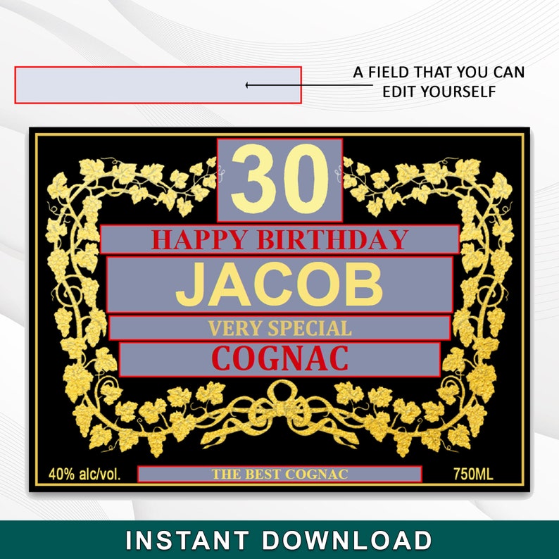 Instant Download Cognac Label, Editable PDF File Cognac Labels, Vintage ...