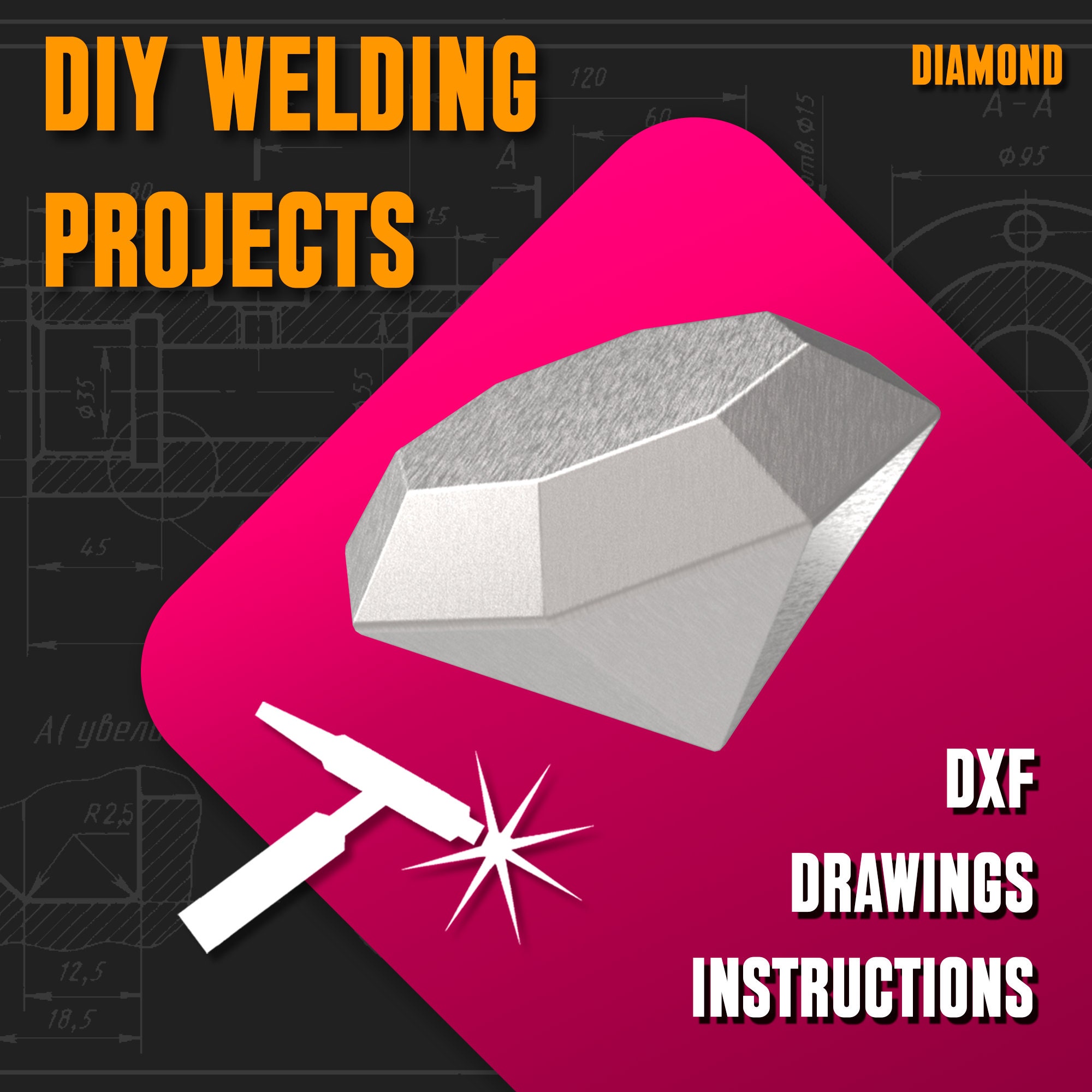 Welding Project Plans Templates Drawings Metal Diamond DXF PDF Low Poly ...
