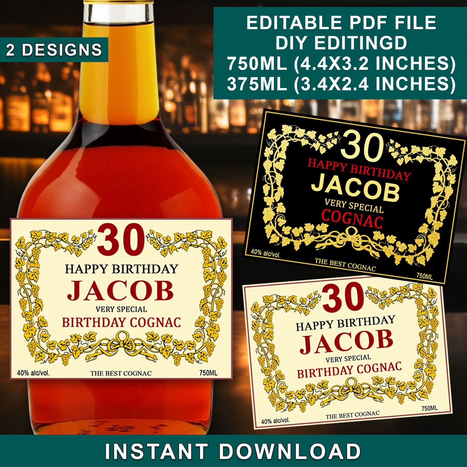 Instant Download Cognac Label, Editable PDF File Cognac Labels, Vintage ...