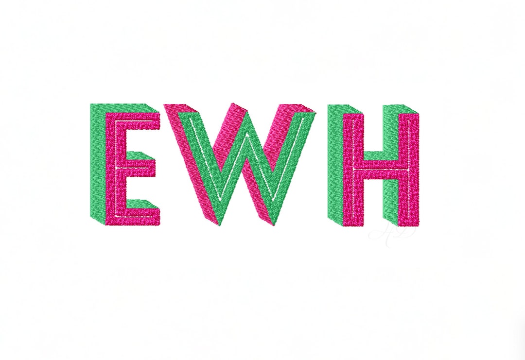 2" Ellis Block Shadow Embroidery Font Monogram Designer Stripe PES BX ...