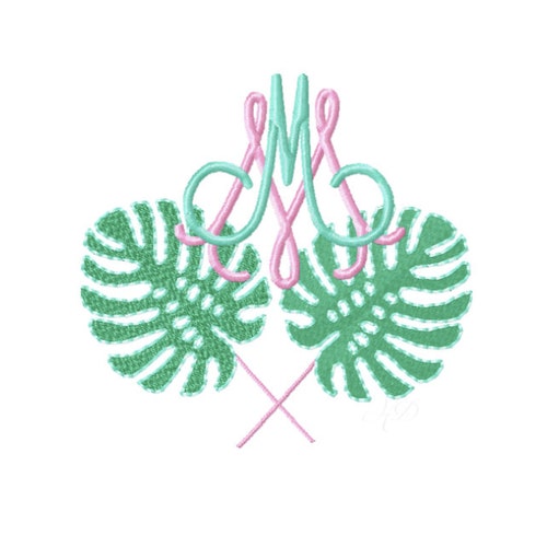 Monstera Leaf Wreath Monogram Embroidery Design Instant | Etsy