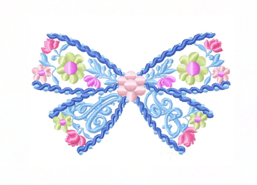 Floral Vintage Bow Embroidery Machine Design Instant Download 4x4 5x7 ...