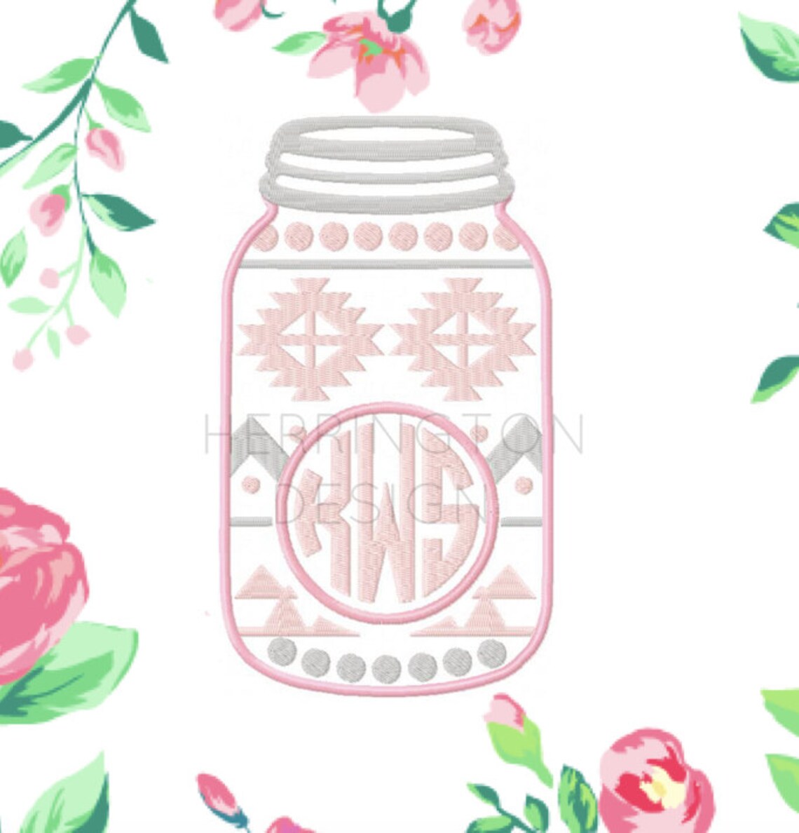 Aztec Mason Jar Applique Design Circle Embroidery Design Font | Etsy