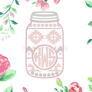 Aztec Mason Jar Applique Design Circle Embroidery Design Font Machine ...