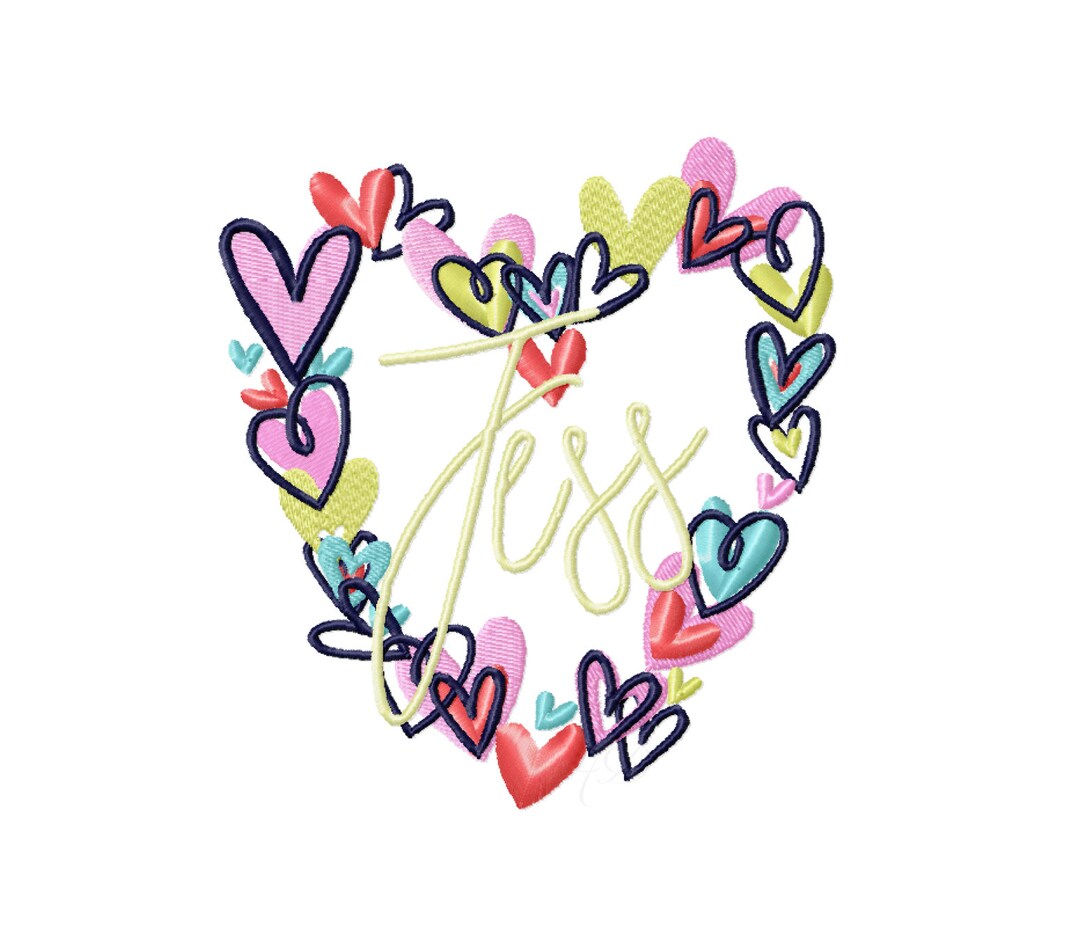 Modern Heart Frame Graffiti Embroidery Design 4x4 5x7 6x10 Instant ...