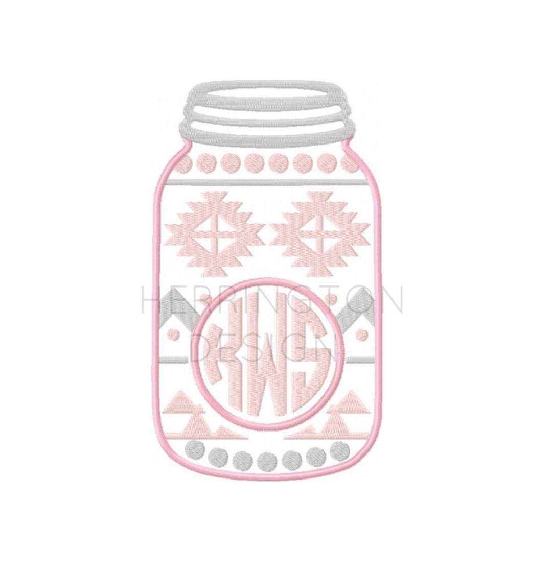 Aztec Mason Jar Applique Design Circle Embroidery Design Font Machine ...