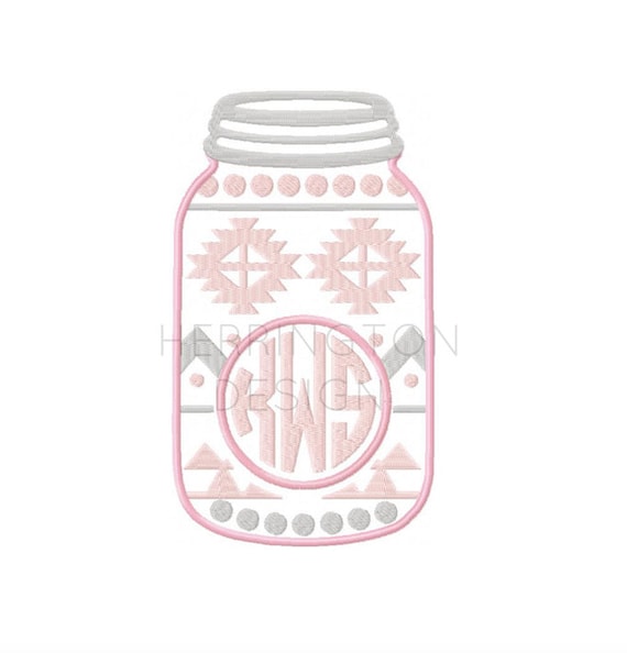Aztec Mason Jar Applique Design Circle Embroidery Design Font | Etsy