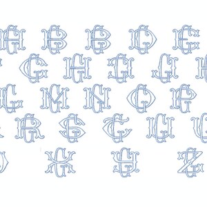 26 Letter G 3.6" Two Letter Type Fishtail Outline Embroidery Monogram ...